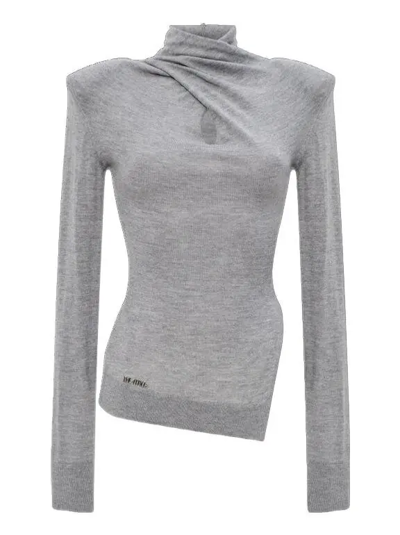 Attico Long Sleeve Knitted Jumper With Cross-over Detail - Gray