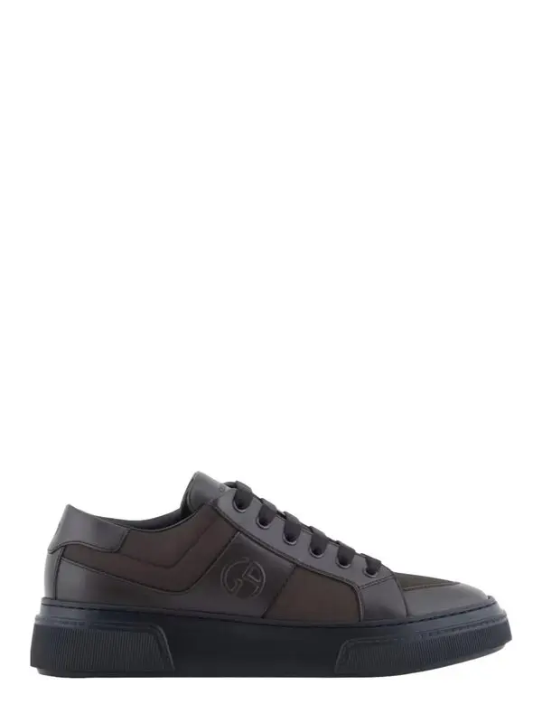 Giorgio Armani Logo-embellished Leather Sneakers - Brown
