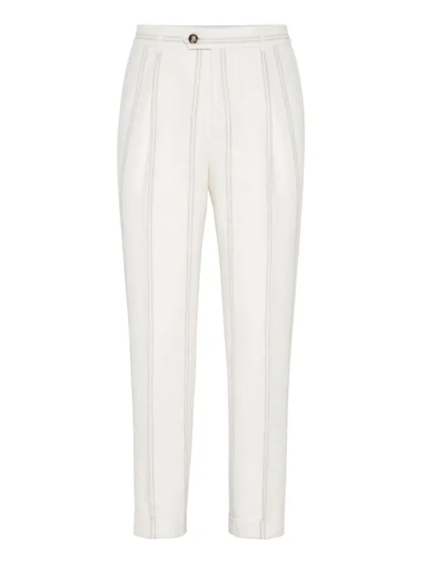 Brunello Cucinelli Striped Tailored Trousers - White