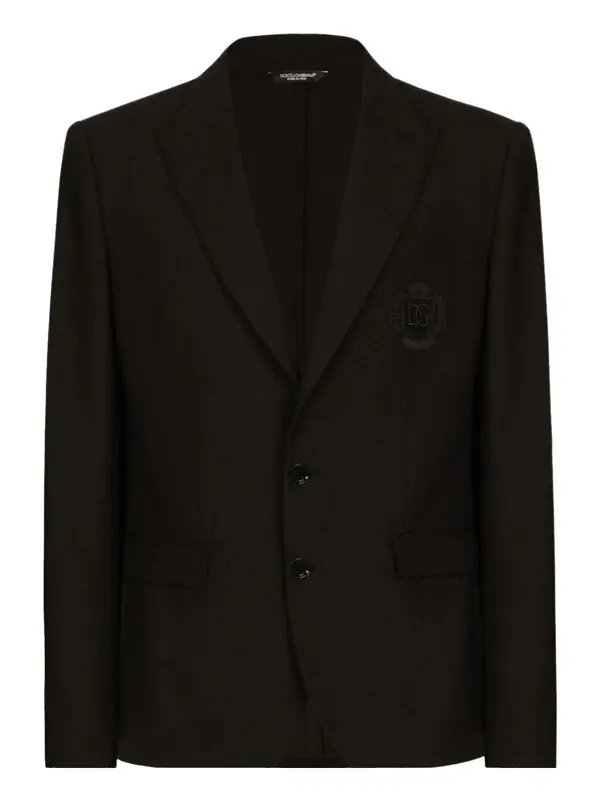 Dolce & Gabbana Dolce Gabbana Logo Embroidered Tailored Blazer - Black