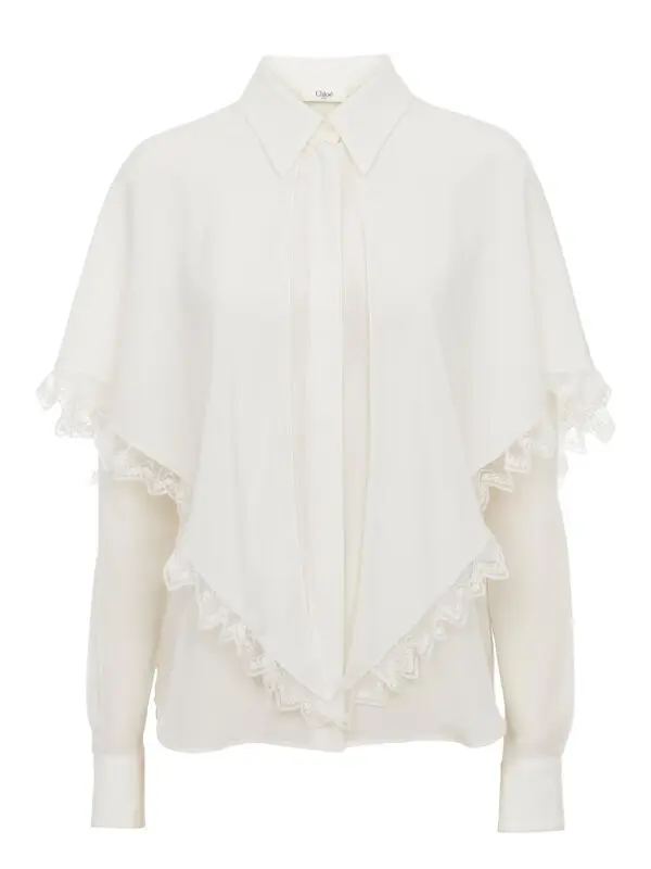 Chloé Knotted Heritage Cape Blouse - Iconic Milk