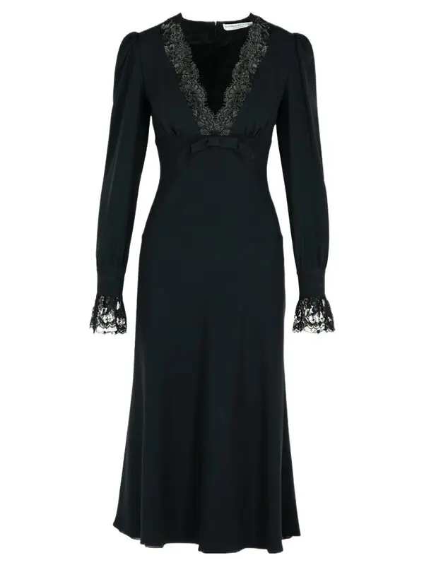 Alessandra Rich Embellished Lace Trim Midi Dress - Black