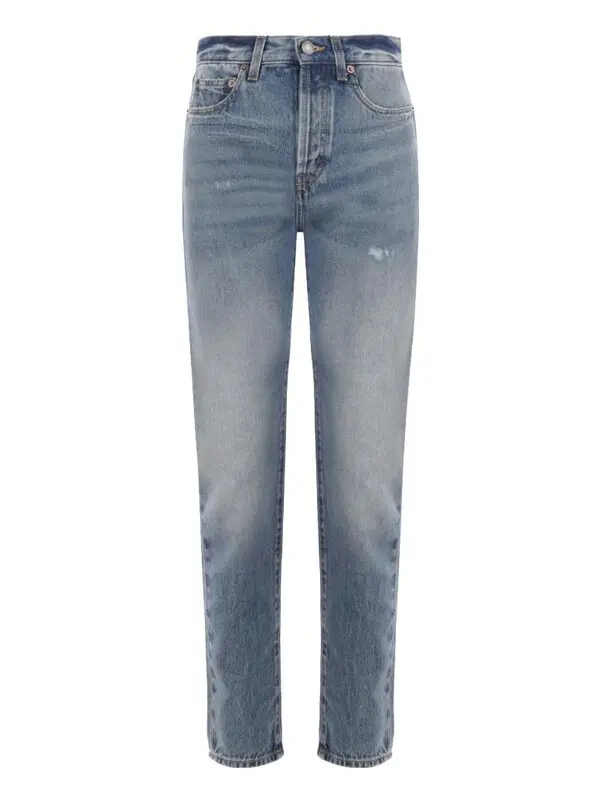 Saint Laurent Mid-rise Slim Fit Jeans With Distressed Finish - Blue