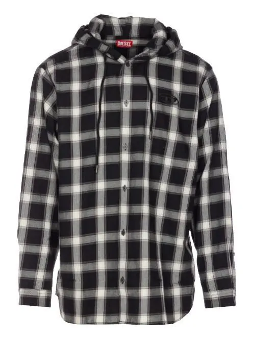 DIESEL® Logo Embroidered Checked Shirt - Black