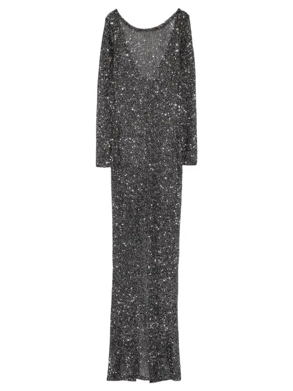 Alessandra Rich Sequined Knitted Maxi Dress - Black
