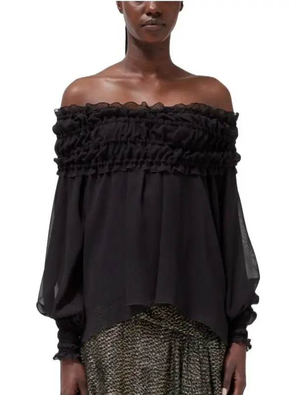 Blumarine Off-shoulder Ruffled Blouse - Black