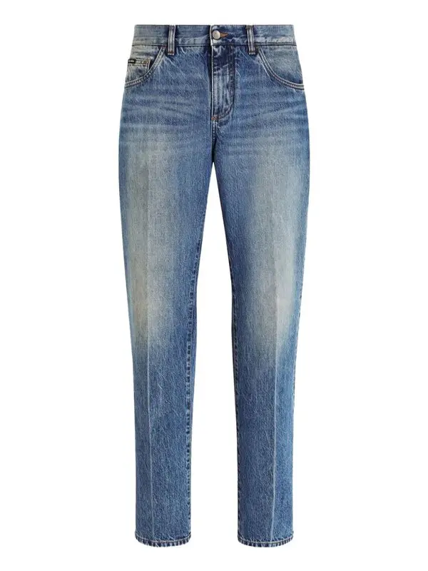 Dolce & Gabbana Logo Plaque Straight Leg Jeans - Blue