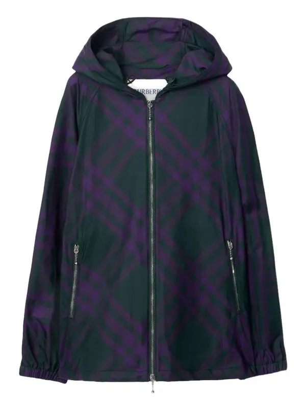 Burberry Checked Hooded Zip-up Jacket - Vine Green