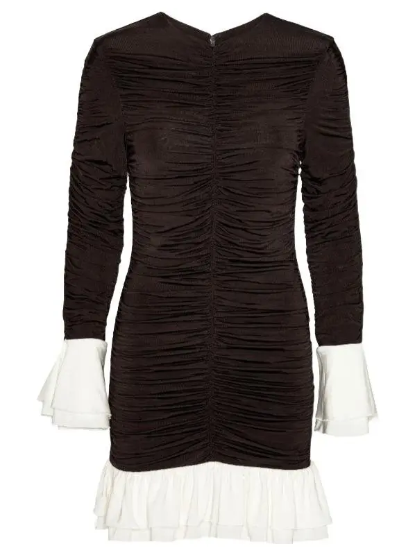 ROTATE BY BIRGER CHRISTENSEN Mini Ruched Long Sleeve Dress With Ruffled Cuffs And Hem - No