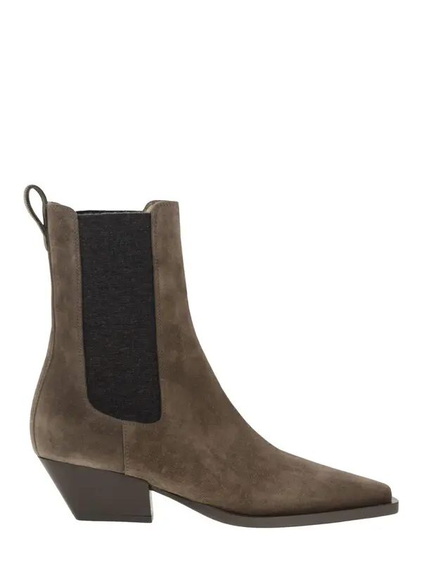 Brunello Cucinelli Pointed Toe Ankle Boots With Elastic Inserts - Brown