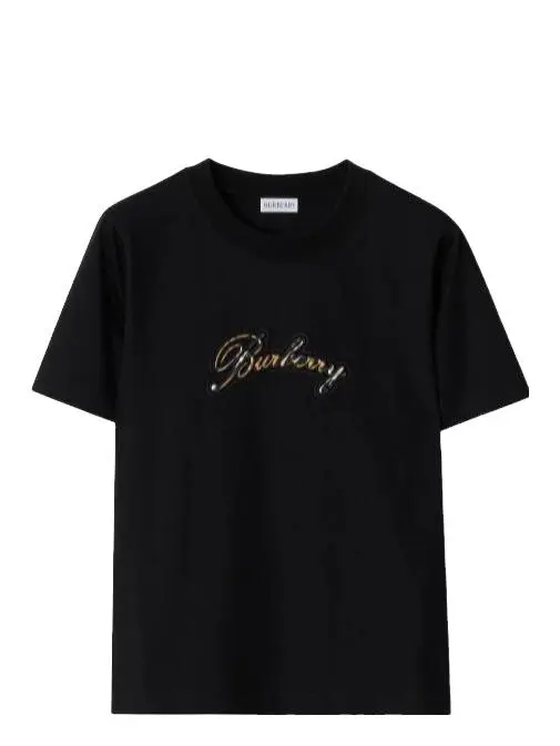 Burberry Check Cursive Logo T-shirt - Black