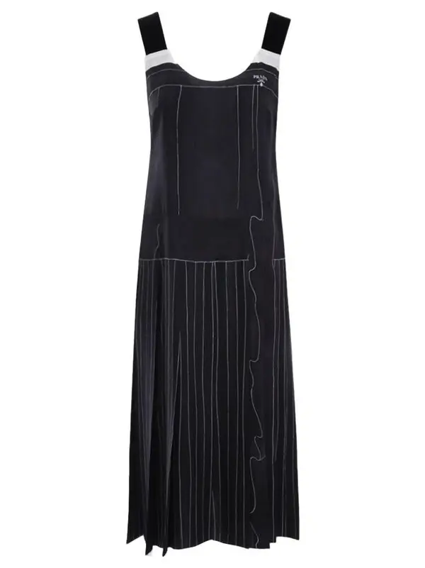 Prada Logo Printed Unlined Midi Dress - Black