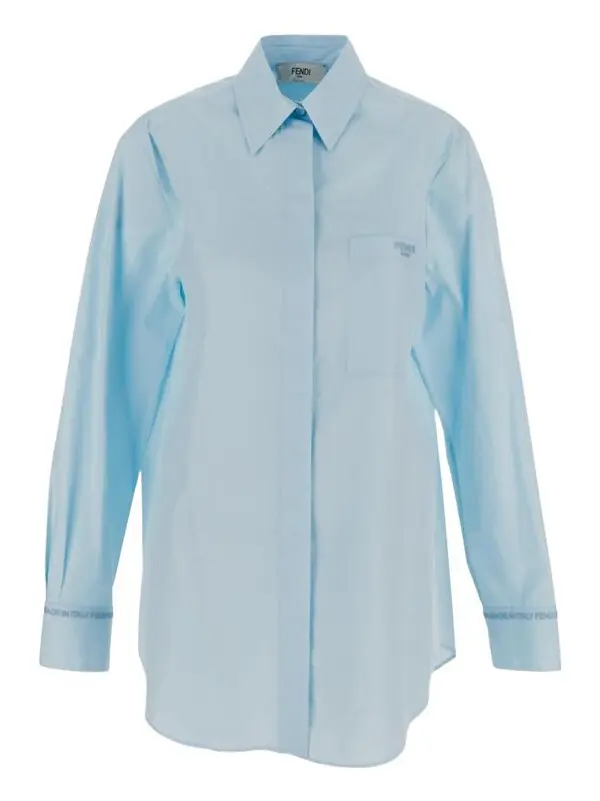 Fendi Logo Embroidered Cotton Shirt - Blue