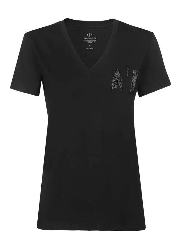 Armani Exchange V-neck Short-sleeve T-shirt With Embellished Logo - Black