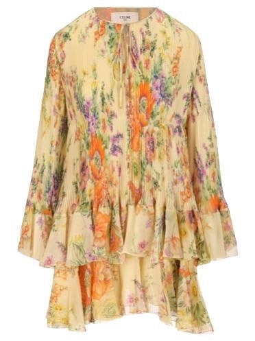 Celine Mini Pleated Dress In Silk Georgette - No