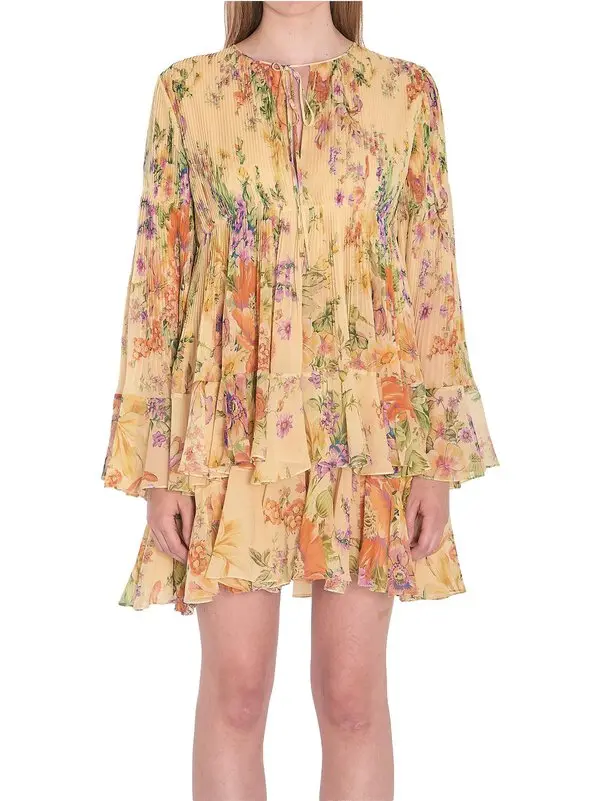 Celine Mini Pleated Dress In Silk Georgette - Nude