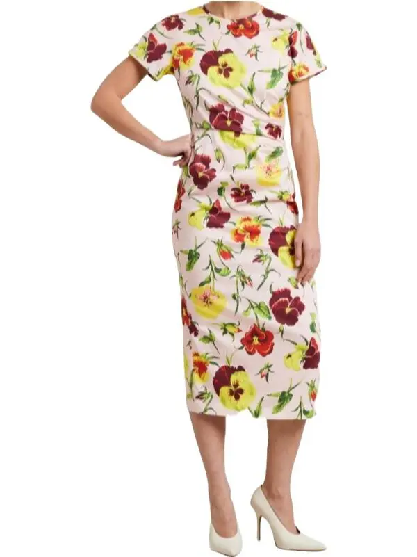 Max Mara Short Sleeve Crewneck Floral Print Dress - Multicolor