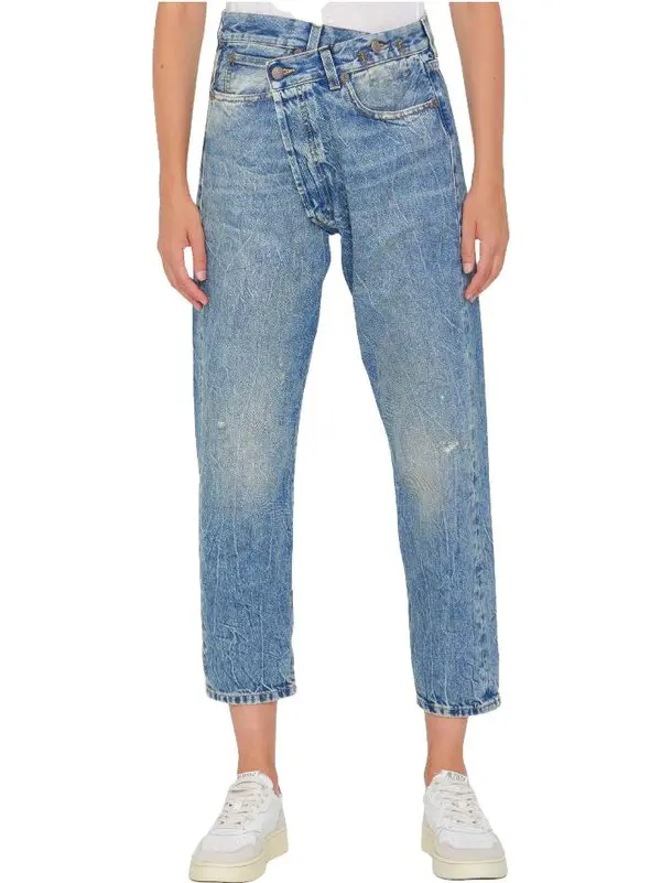 R13 Logo Jeans With Criss-cross Button Detail - Blue