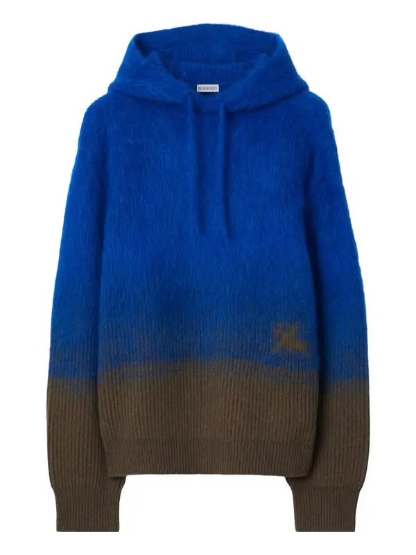 Burberry Two-toned Logo Intarsia-knit Hooded Jumper - Blue