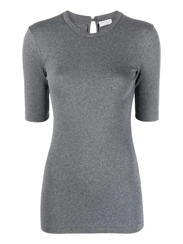 Brunello Cucinelli Embellished Collar T-shirt - Gray
