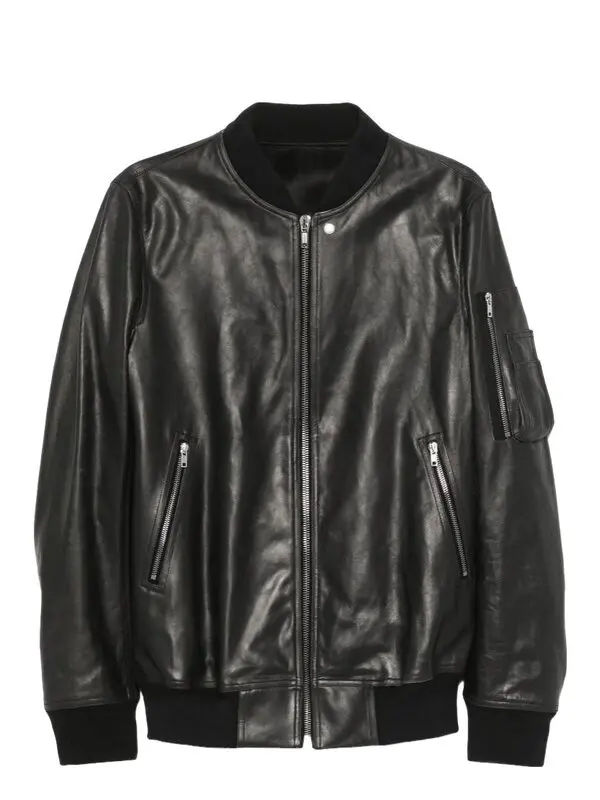 Rick Owens Leather Bomber Jacket With Zipper Details - No