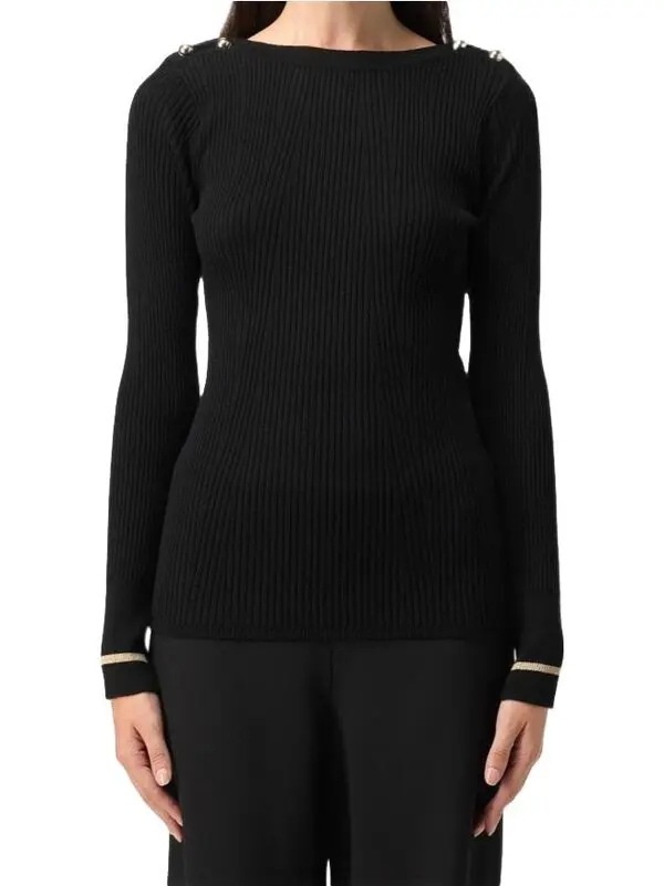 Max Mara Ribbed Long-sleeve Sweater With Gold-tone Button Details - Black