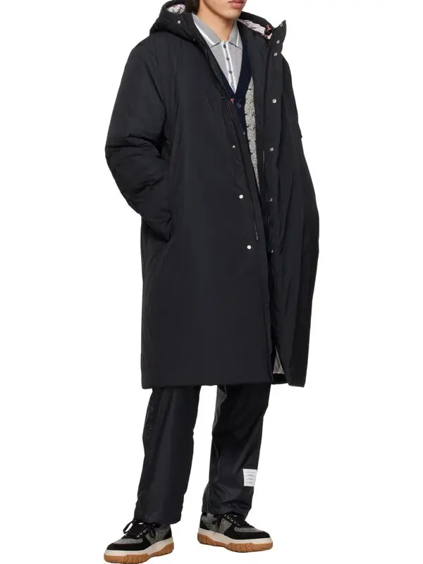 Thom Browne Long Sleeved Padded Hooded Coat - Black