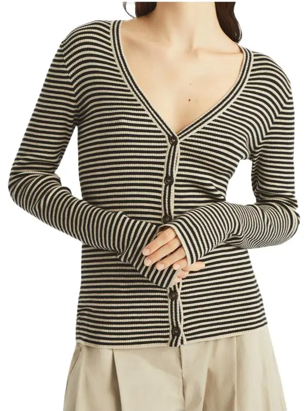 Brunello Cucinelli Striped Knit Cardigan - Nude