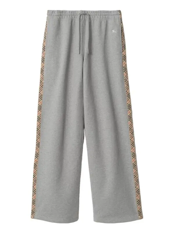Burberry Wide-leg Checked Band Drawstring Trousers - Light Gray Blend