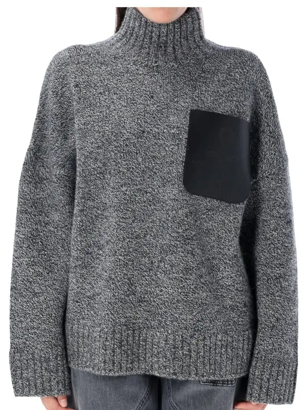 J.W.ANDERSON High-neck Leather-patch Sweater - Gray