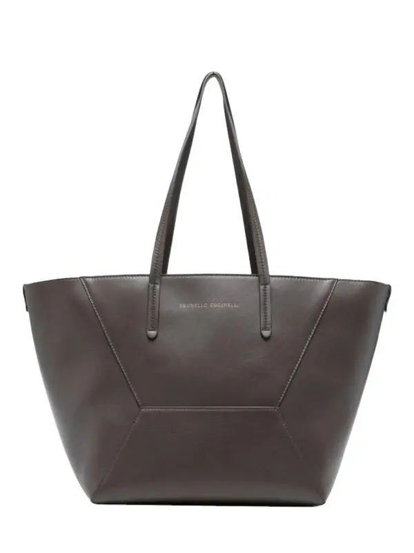 Brunello Cucinelli Small Calfskin Tote Bag With Monili - Black