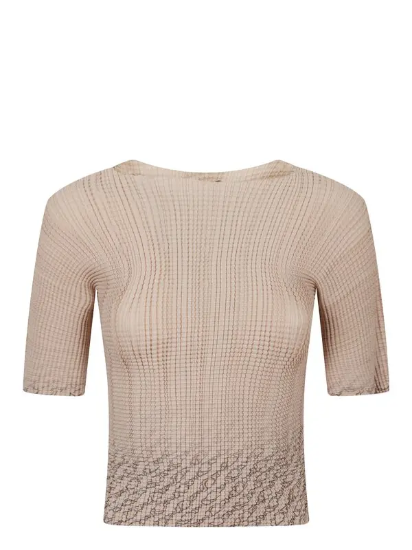Herno Short Sleeve Textured Fitted Top - Nude