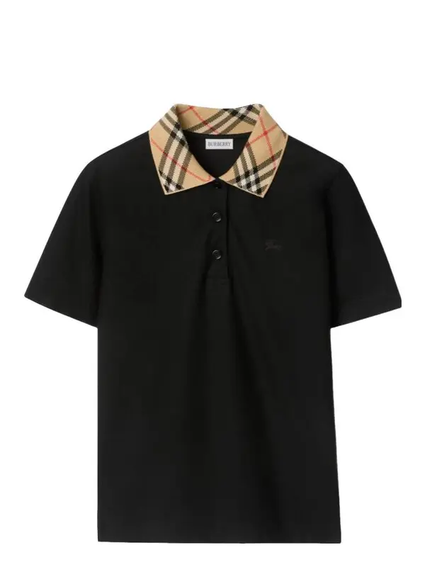 Burberry Check Collar Polo T-shirt - Black