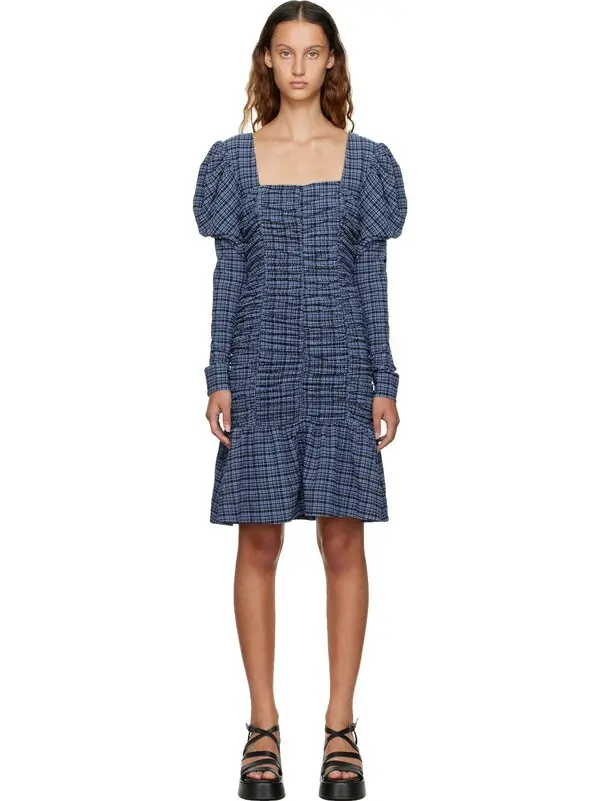GANNI Seersucker Mini Dress - Blue