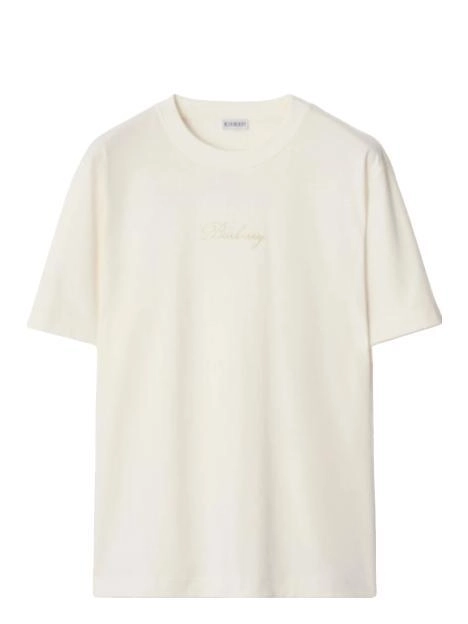 Burberry Logo Embroidered Crewneck T-shirt - Chalk White