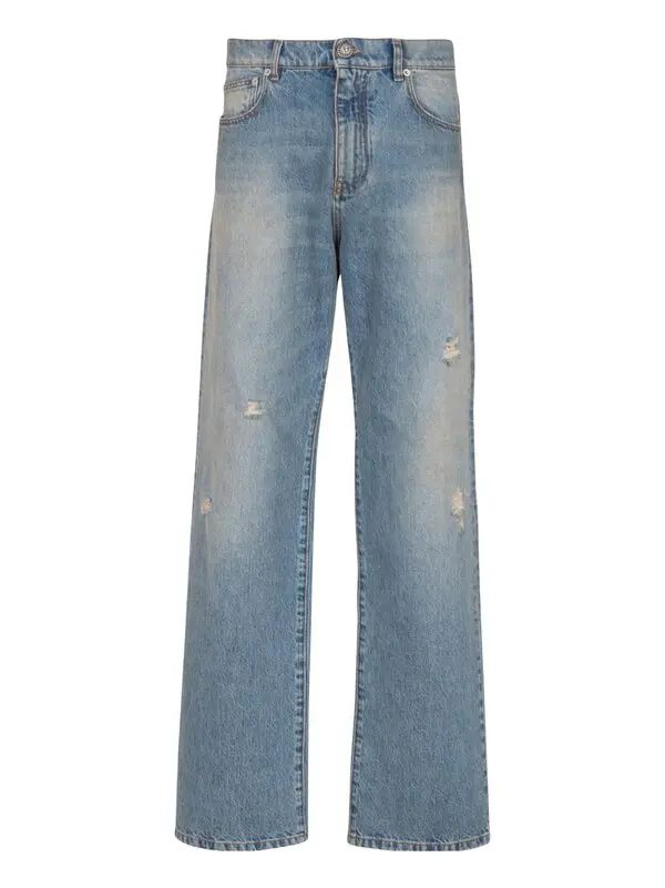 Balmain Distressed Loose-fit Jeans - Blue