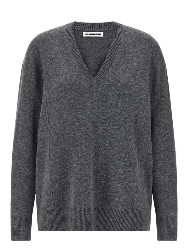 JIL SANDER V-neck Cashmere Blend Sweater - Grey