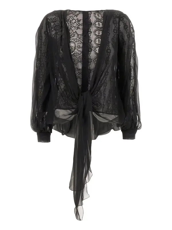 Alberta Ferretti Lace Detailed Draped Blouse - Black