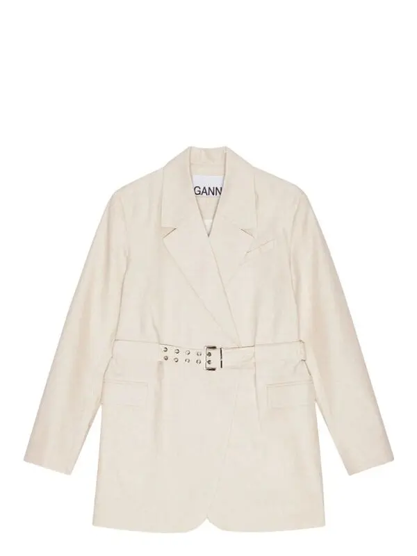 GANNI Belted Tailored Blazer - White