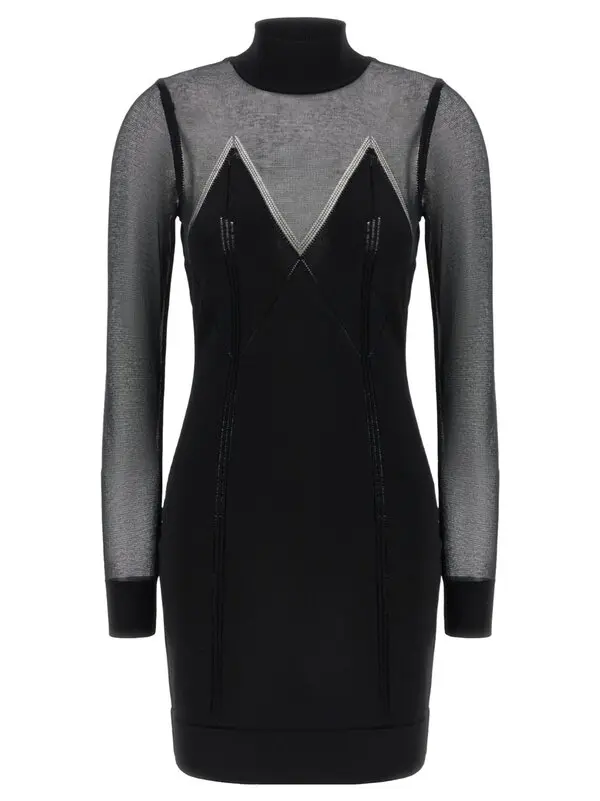 Elisabetta Franchi Long Sleeve High Neck Dress - Black