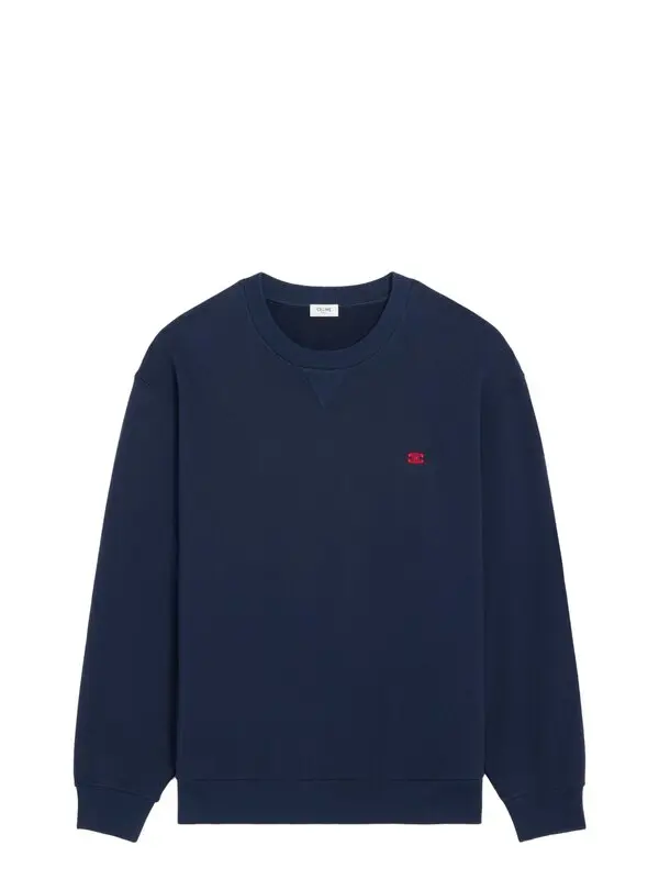 Celine Loose Sweatshirt In Cotton Fleece - Navy Blue/vermilion