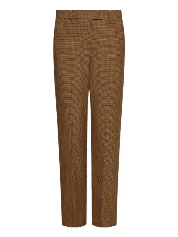 Marella Tailored Stretch Chino Trousers With Plaid Pattern - Camel