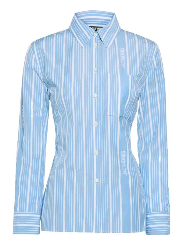 Jacquemus Striped Cut-out Shirt With Belted Waist - Jacquard Blue/white