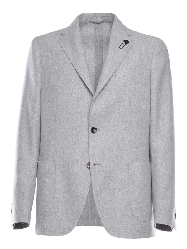 LARDINI Brooch-detail Single-breasted Blazer - Gray