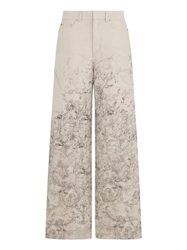 Dior Flared Jeans With Floral Motif - Nude