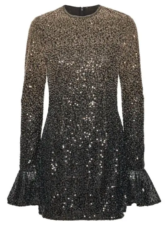 ROTATE BY BIRGER CHRISTENSEN Capsule Sequined Long Sleeve Dress - Black
