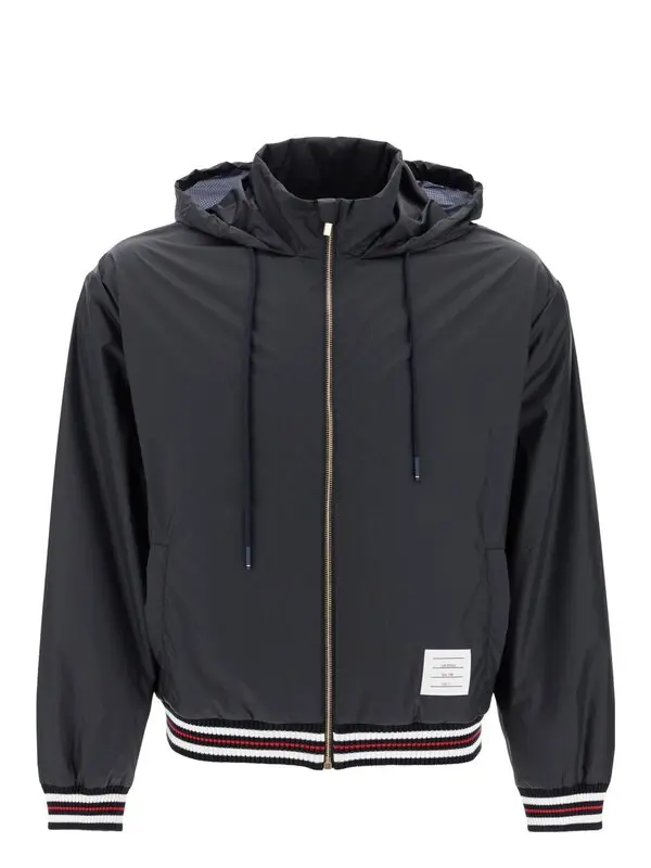 Thom Browne Zip-up Hooded Jacket With Tricolor Trim - Navy Blue