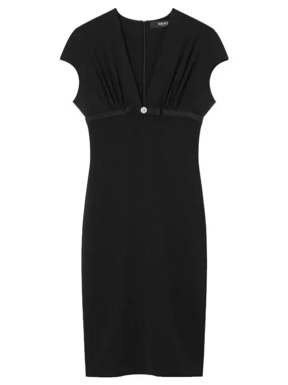Versace Medusa V-neck Midi Dress - Black