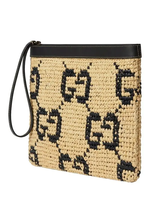 Gucci Gg Patterned Woven Clutch Bag - Natural And Black