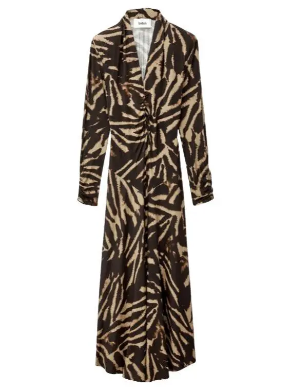 Ba&sh Printed V-neck Long Dress - Black